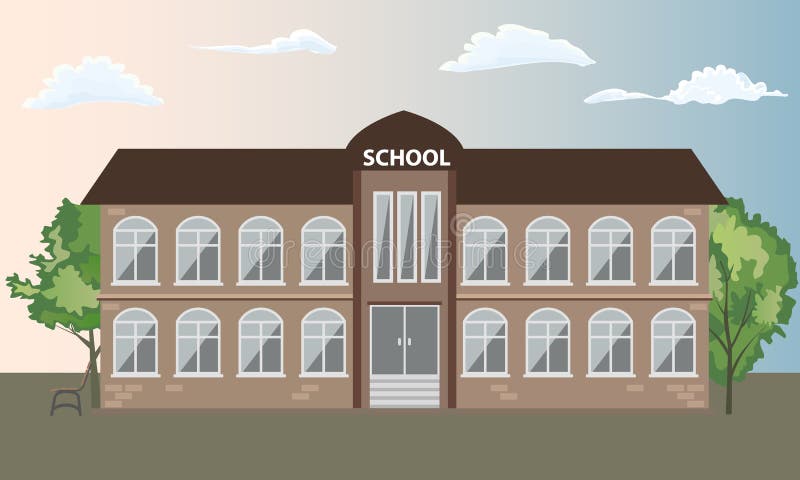 School Building Front View Exterior with Trees. Flat and Solid Color ... School Building Front View Exterior with Trees. Flat and Solid Color ...