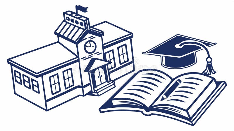 School Building and Graduation Cap, Education Symbol Vector Design ...