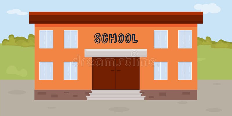 School with a Green Lawn. Vector Stock Vector - Illustration of ...