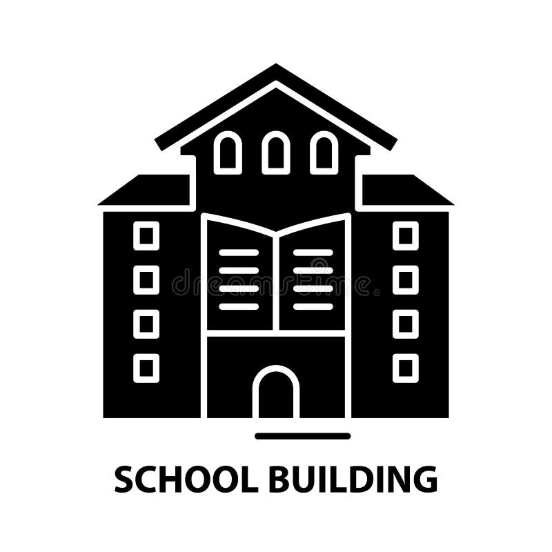School Building Icon, Black Vector Sign with Editable Strokes, Concept ...