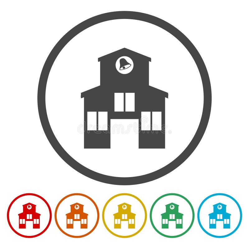 School Building Sticker Icons Set Stock Vector - Illustration of city ...