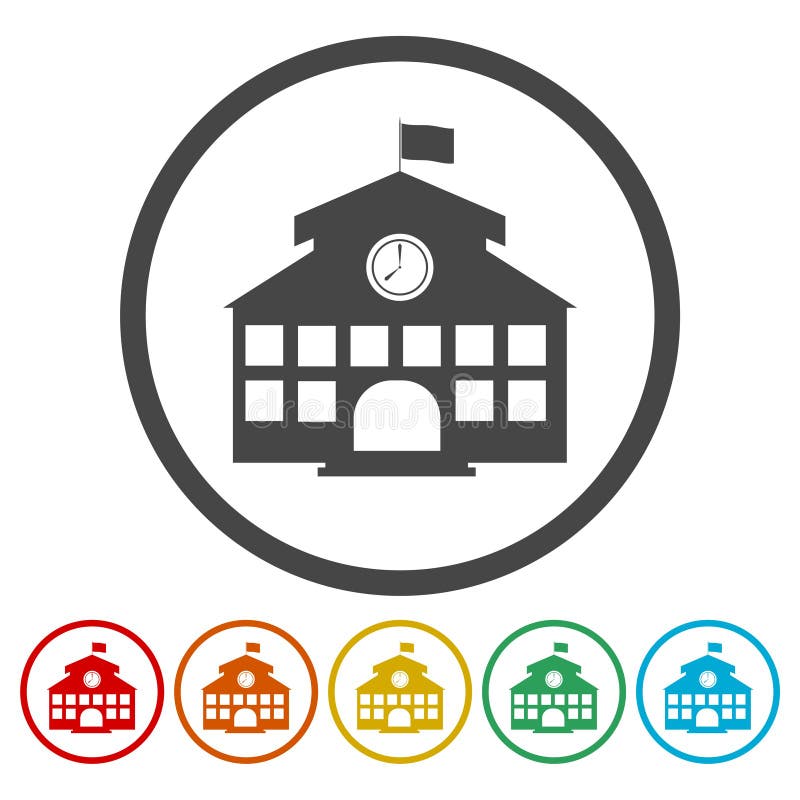 School Building Sticker Icons Set Stock Vector - Illustration of city ...