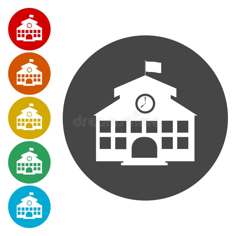 School Building Sticker Icons Set Stock Vector - Illustration of city ...