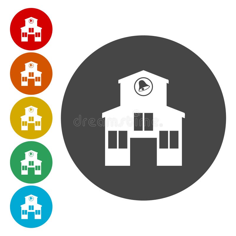 School Building Sticker Icons Set Stock Vector - Illustration of city ...