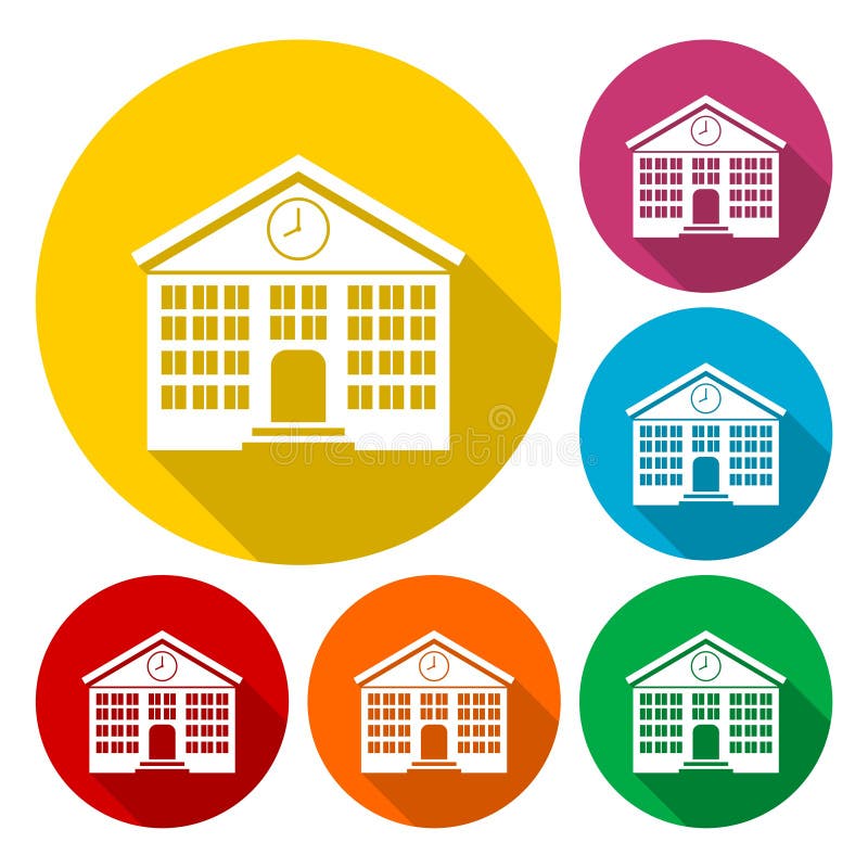 School Building Icons Set with Long Shadow Stock Vector - Illustration ...