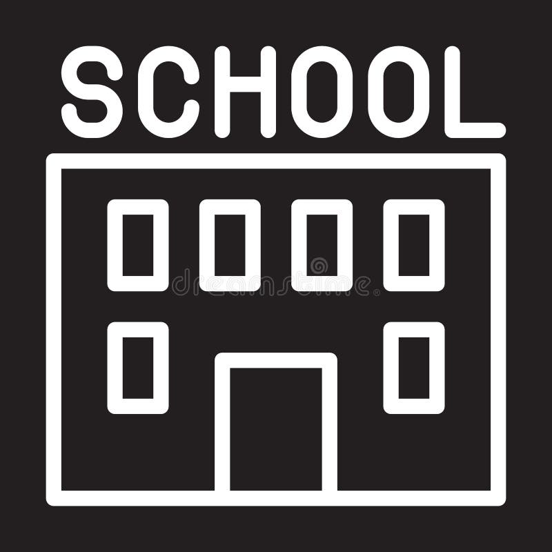 School Building Line Icon, White Outline Sign, Vector Illustration ...
