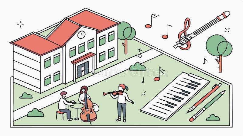 School Building with Music Notes, Education and Arts, School of Music ...