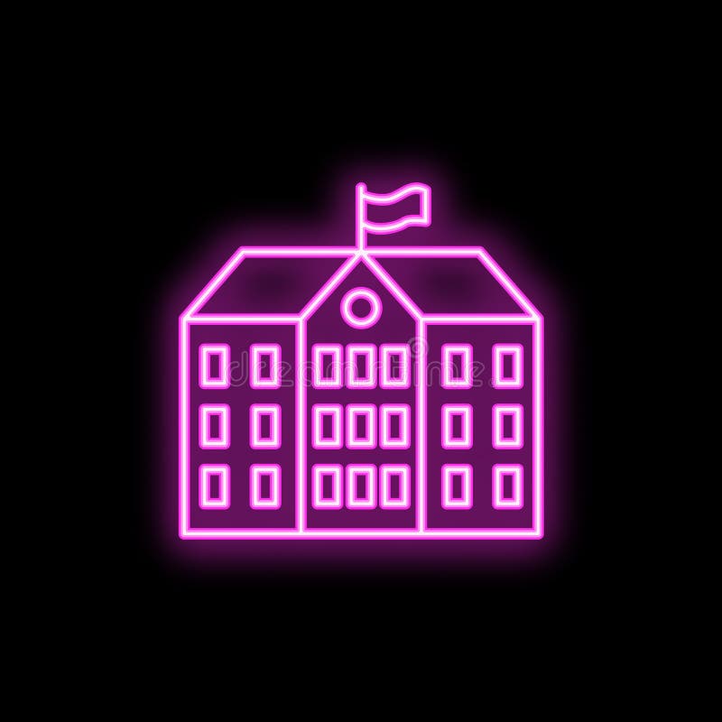 School Building Neon Icon. Simple Thin Line, Outline Vector of School ...