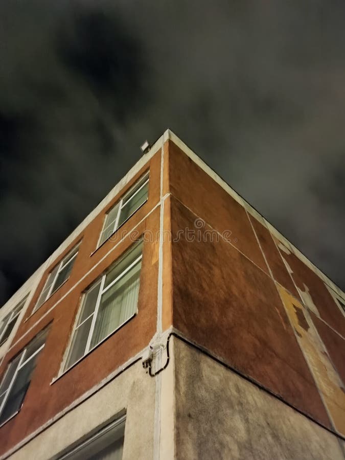 School Building in the Night Stock Image - Image of iron, design: 234071683