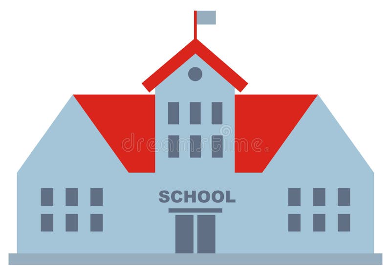 School Building with Red Roof and Flag Stock Vector - Illustration of ...