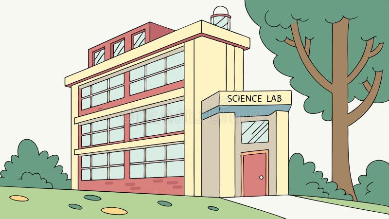 School Building with Science Lab Sign, Education Science Learning ...