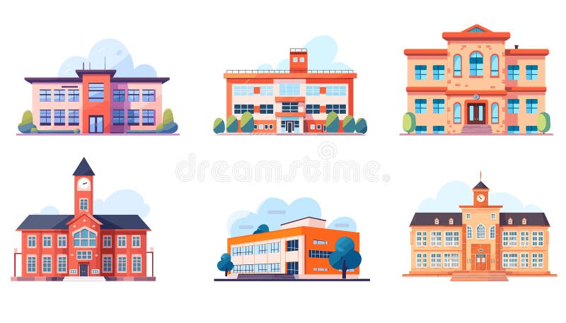 Flat school building stock vector. Illustration of student - 289841536