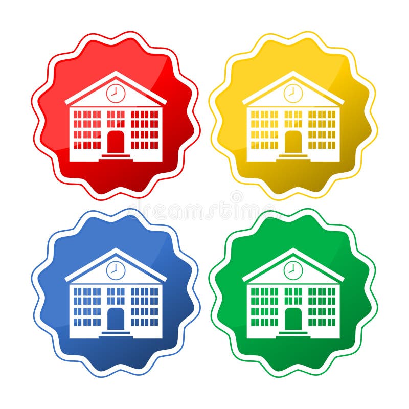 School Building Sticker Icons Set Stock Vector - Illustration of city ...
