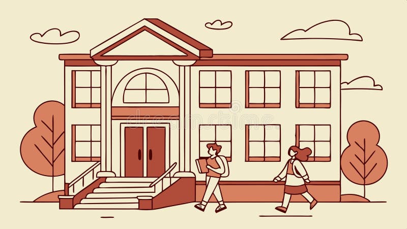 School Building Students Education Campus Architecture Learning Vector ...