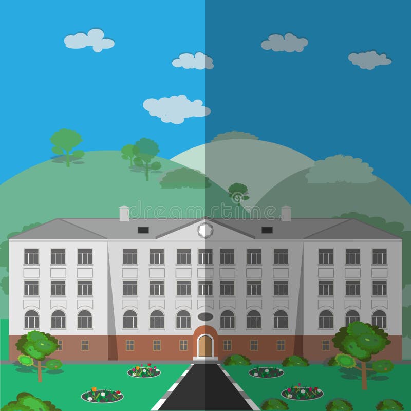 School Building on a Summer Background Stock Vector - Illustration of ...