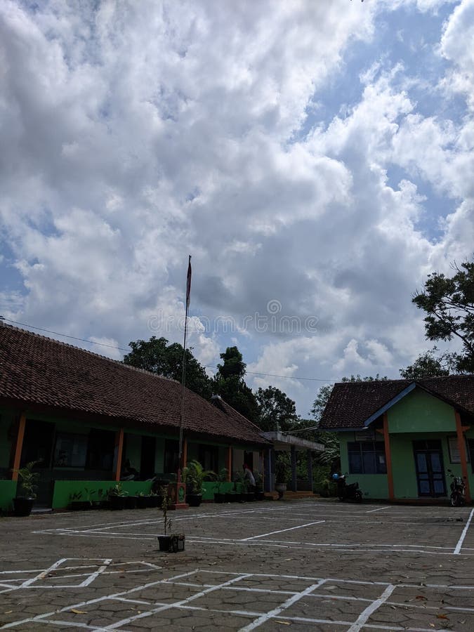Builds Sky School Tree Clouds Stock Photo - Image of tree, school ...