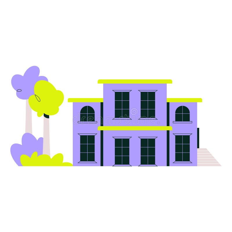 School Building with Trees in Flat Vector Illustration Symbolizing ...