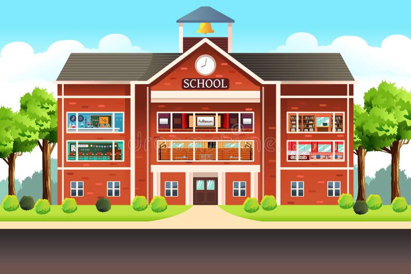 School Building Icon In Comic Style. College Education Vector Cartoon ...