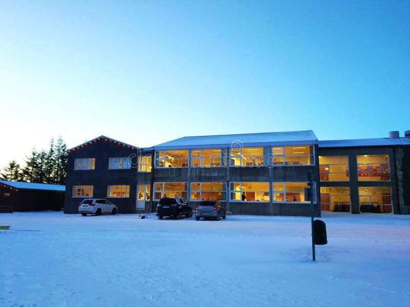 School Building in Winter in Iceland Editorial Stock Photo - Image of ...