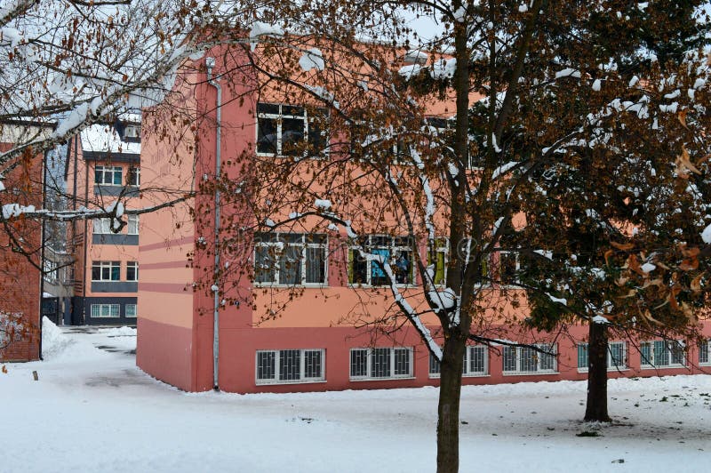 School Building in the Snow Stock Photo - Image of winter, serbian ...