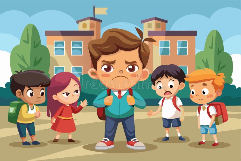 A School Bully Stands with a Stern Expression while Classmates React ...