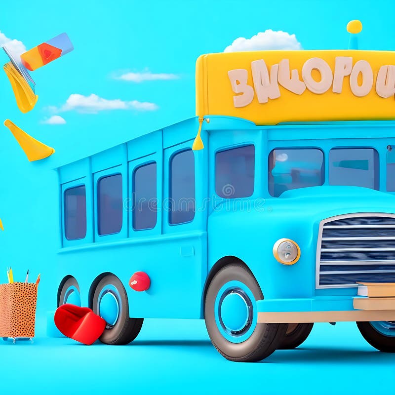 School Bus with Books and Backpacks Stock Illustration - Illustration ...