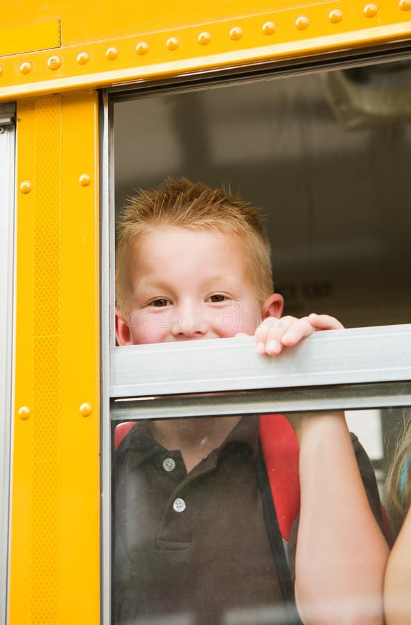 School Bus: Boy Looking Out Bus Window Stock Image - Image of whindow ...