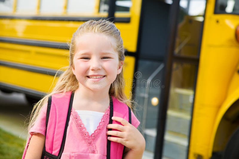 School Bus: Cute Girl Getting on Bus Stock Photo - Image of schoolgirl ...