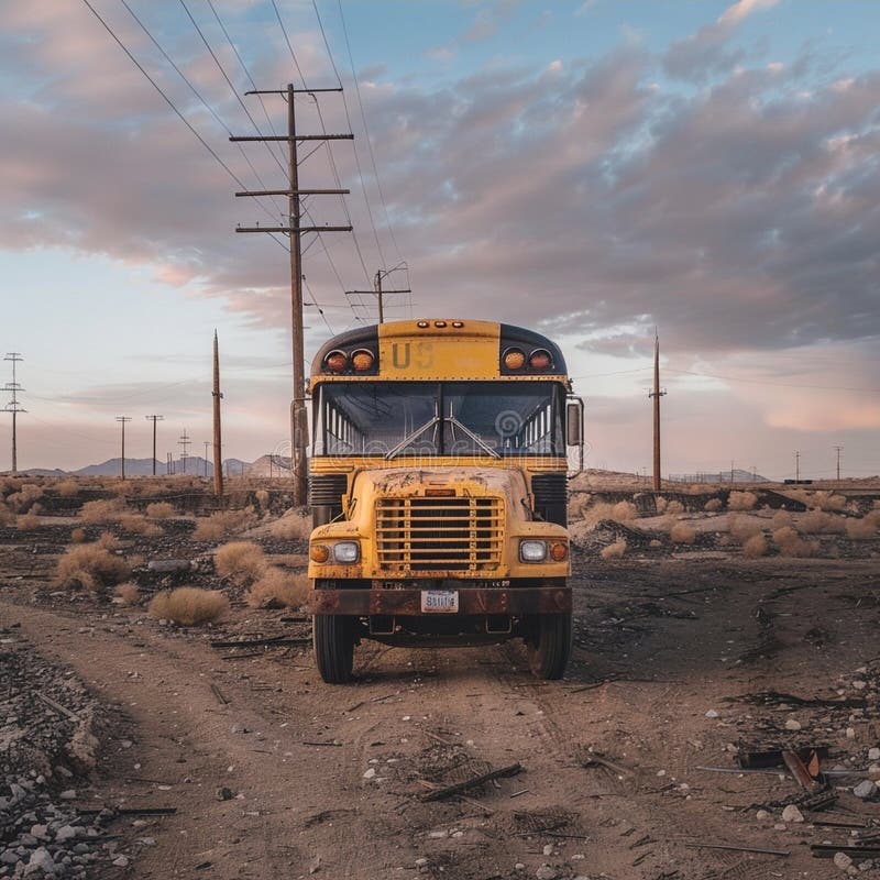 School Bus on Dirt Road with Pylons Stock Illustration - Illustration ...