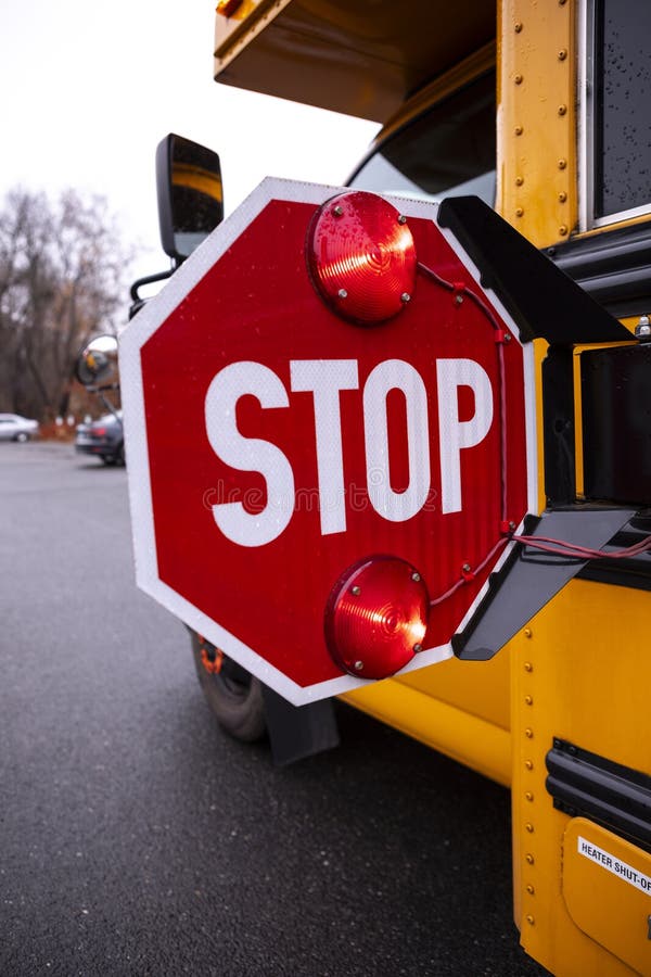 School Bus Stop Sign Flashing Stock Photo - Image of street, sign ...