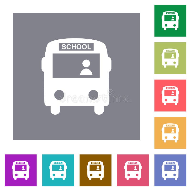 School Bus with Driver Square Flat Icons Stock Vector - Illustration of ...