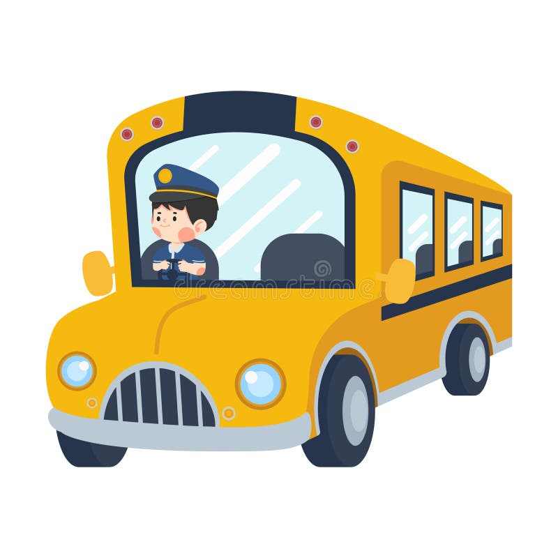 School Bus with Driver Vector Stock Vector - Illustration of preschool ...