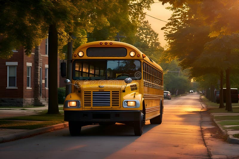 A School Bus is Driving on a Road, Generative AI Stock Illustration ...