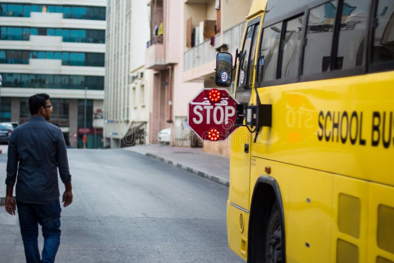 School bus in Dubai editorial image. Image of transportation - 83609030