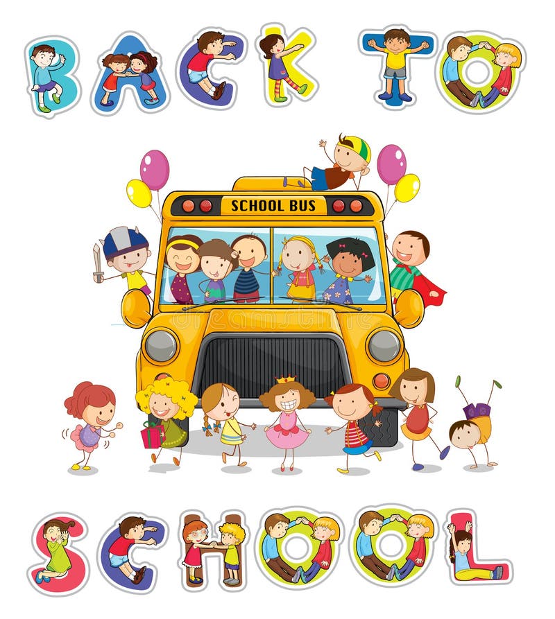 School Bus and English Word Back To School Stock Illustration ...