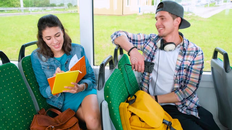 School Bus. Friends Review Homework on Bus Stock Footage - Video of ...