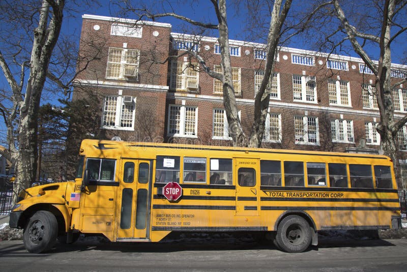 School Bus in the Front of Public School in Brooklyn Editorial Image ...