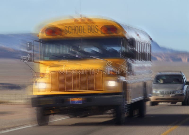 School Bus on the highway stock photo. Image of education - 5563676