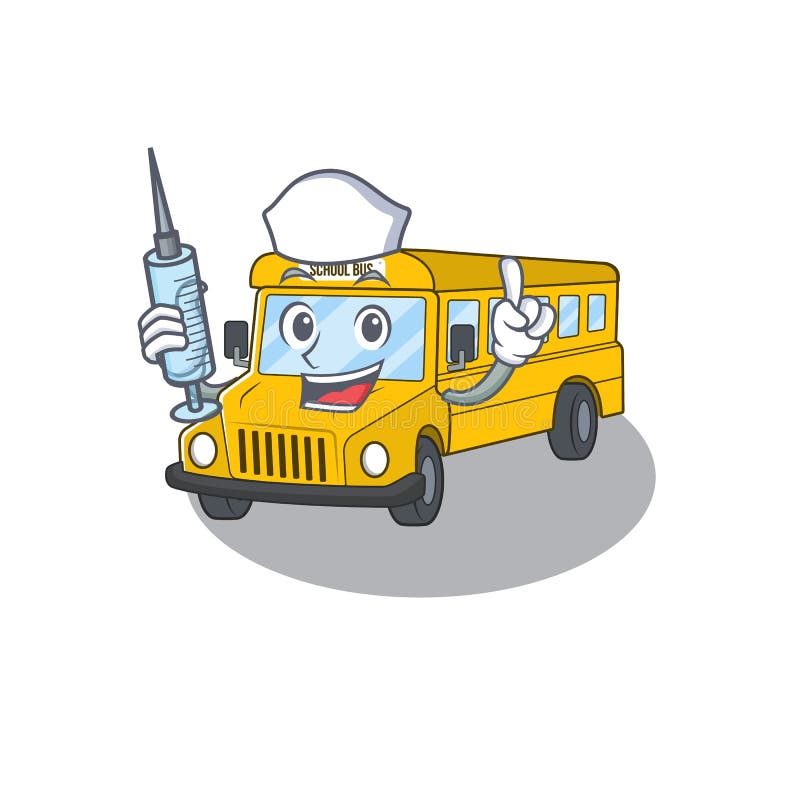 A School Bus Hospitable Nurse Character with a Syringe Stock Vector ...