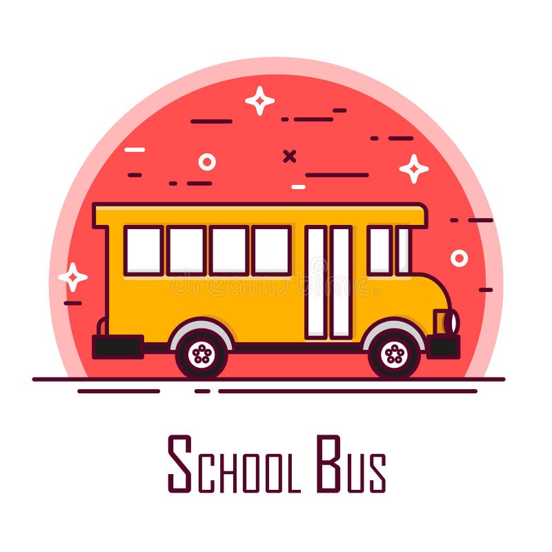 School Bus Icon in Red Circle. Thin Line Flat Design. Vector Stock ... School Bus Icon in Red Circle. Thin Line Flat Design. Vector Stock ...