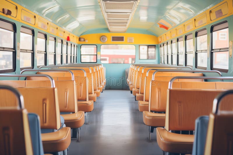 School Bus Interior View with Rows of Empty Seats Stock Image - Image ...