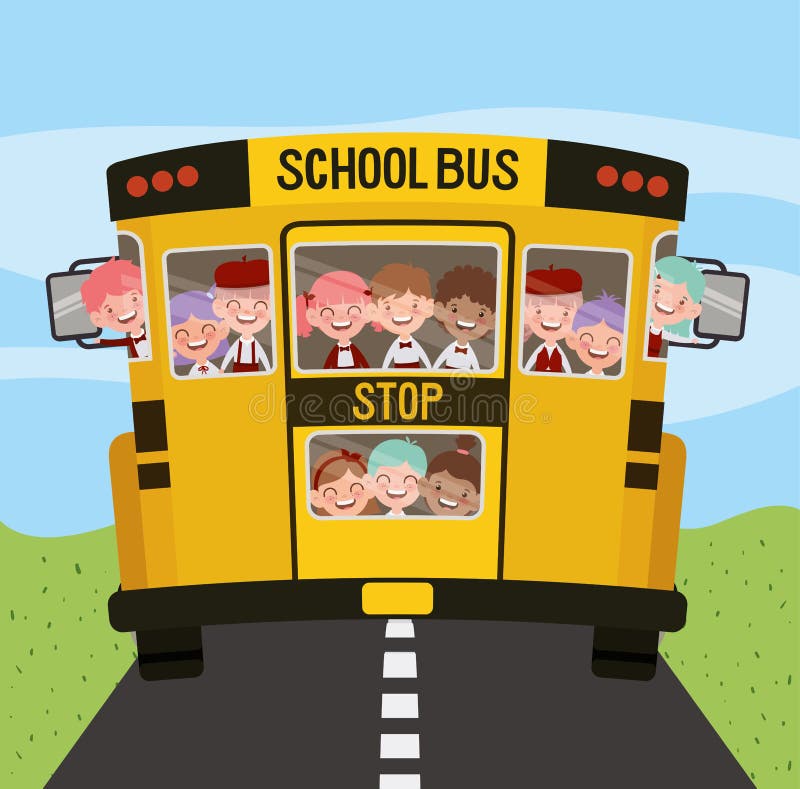 School Bus with Kids in the Road Stock Vector - Illustration of fast ...