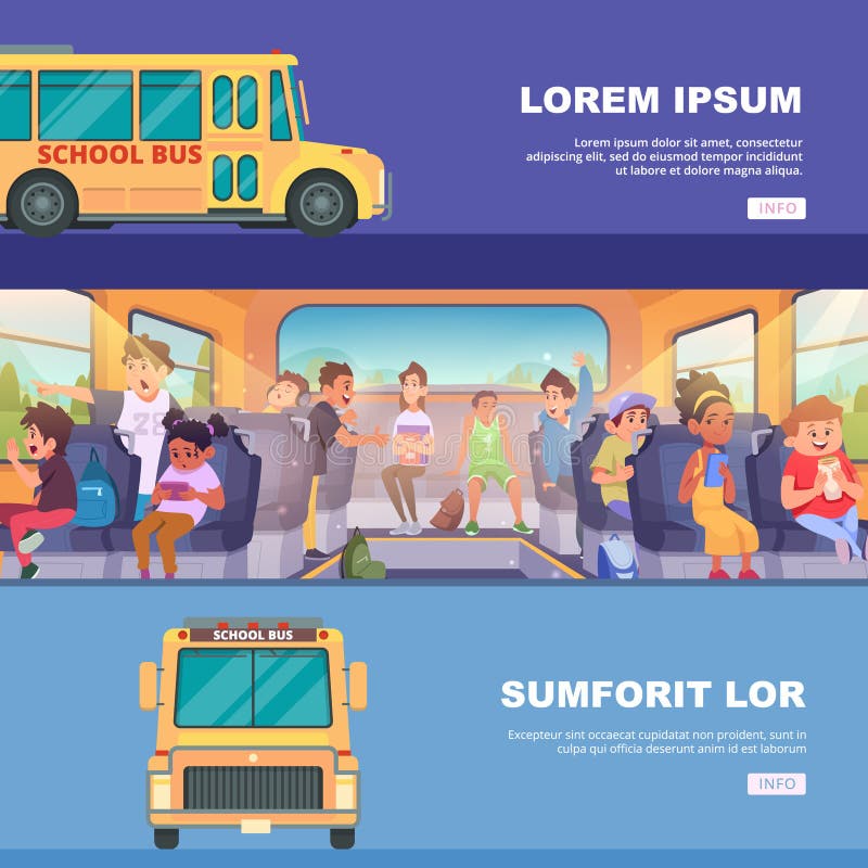 School Bus. Kids Sitting Talking and Playing in School Bus Stock ...