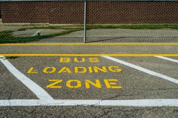 School Bus Loading Zone Pavement Markings Stock Photo - Image of notice ...