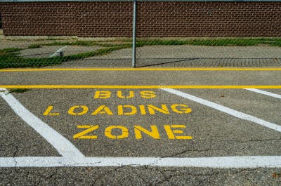 School Bus Loading Zone Pavement Markings Stock Photo - Image of notice ...