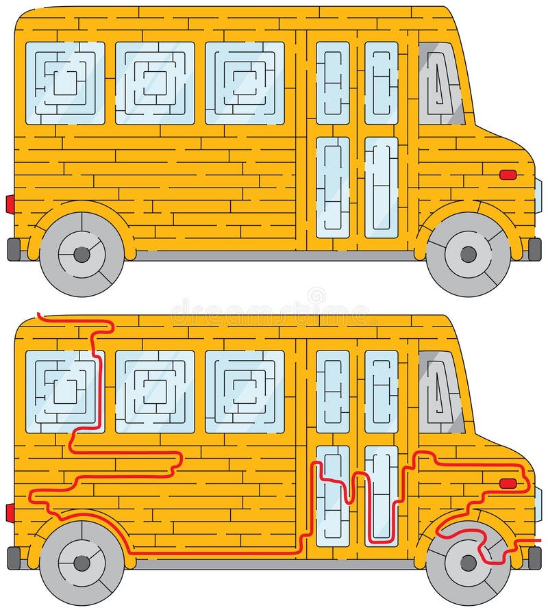 School bus maze stock vector. Illustration of drawing - 340869970