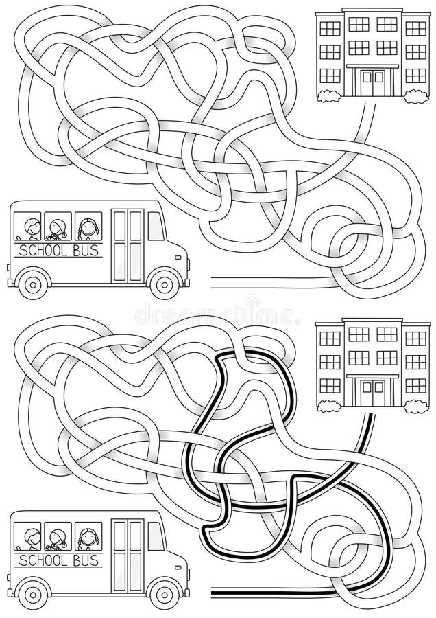 School bus maze stock vector. Illustration of solution - 340869980