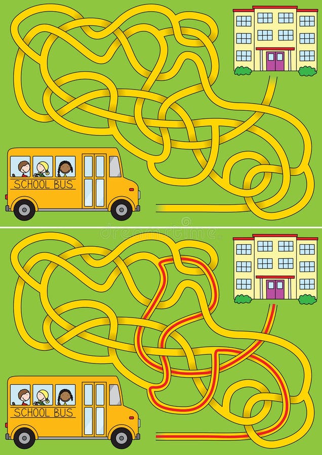 School bus maze stock vector. Illustration of brain - 340869989