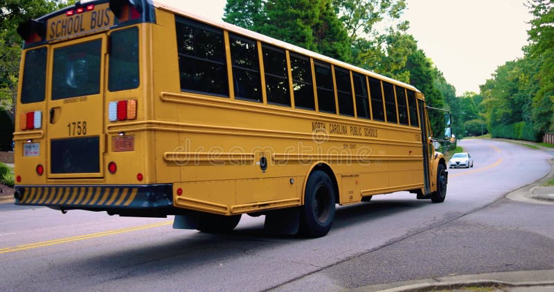 School Bus is Moving on the Road in the Morning Stock Video - Video of ...