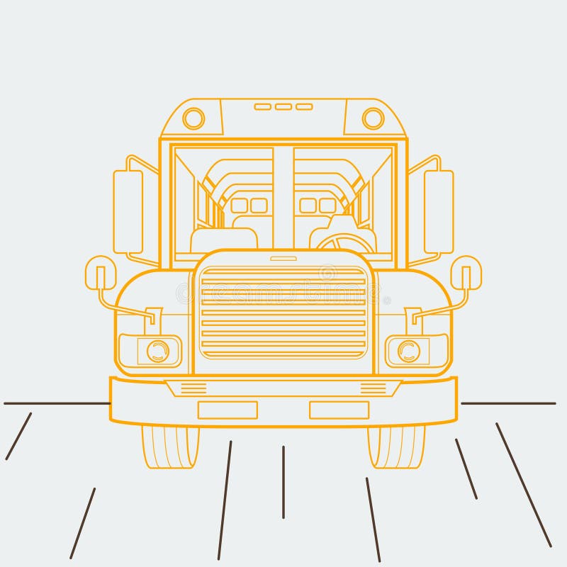 Outline Style Front View School Bus Vector Illustration Stock Vector ...